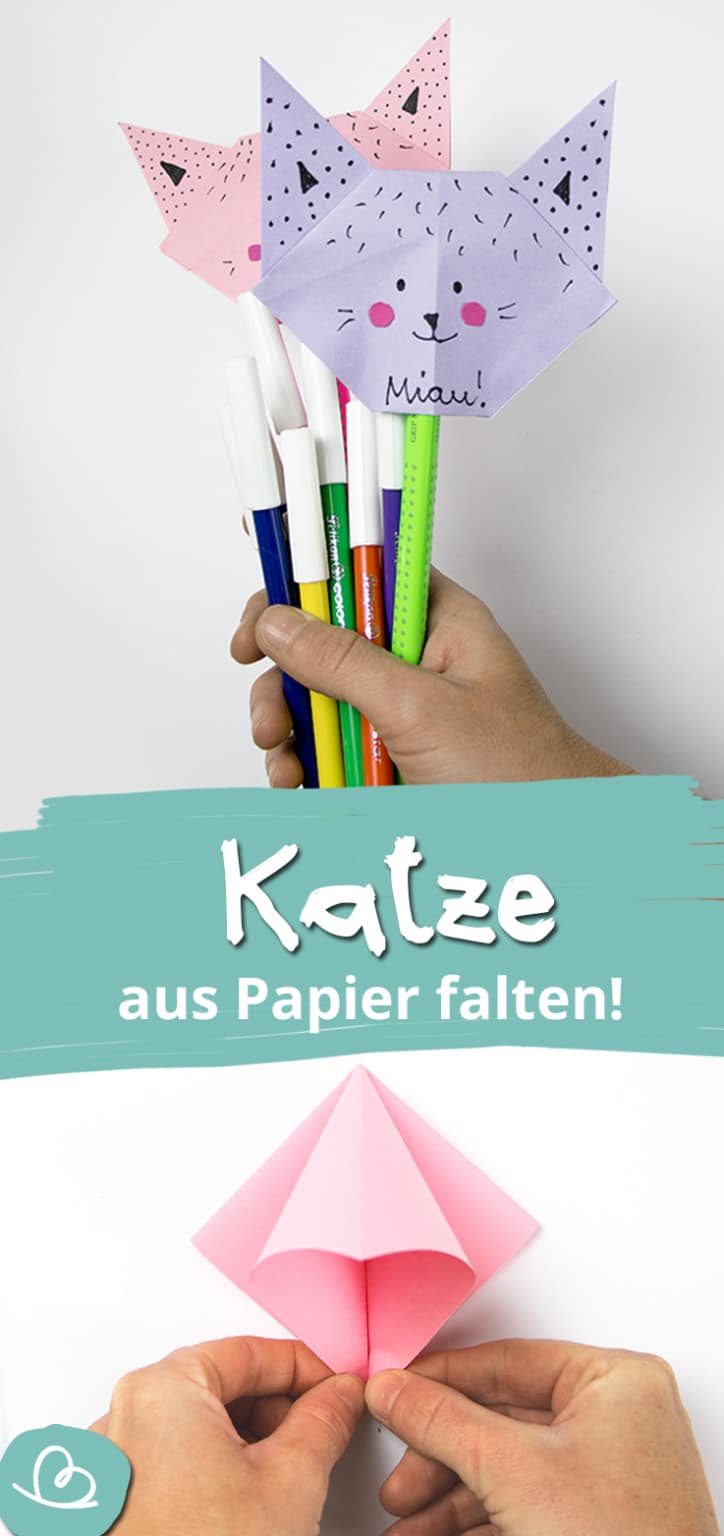 Katze aus Papier falten: Origami-Anleitung - Wunderbunt.de