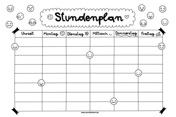 Blanko PDF Stundenplan zum Ausdrucken - Wunderbunt.de