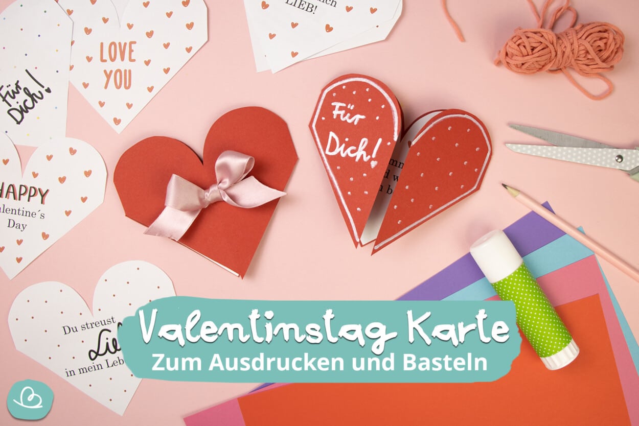 Valentinstag Karte zum Ausdrucken und Basteln - Wunderbunt.de
