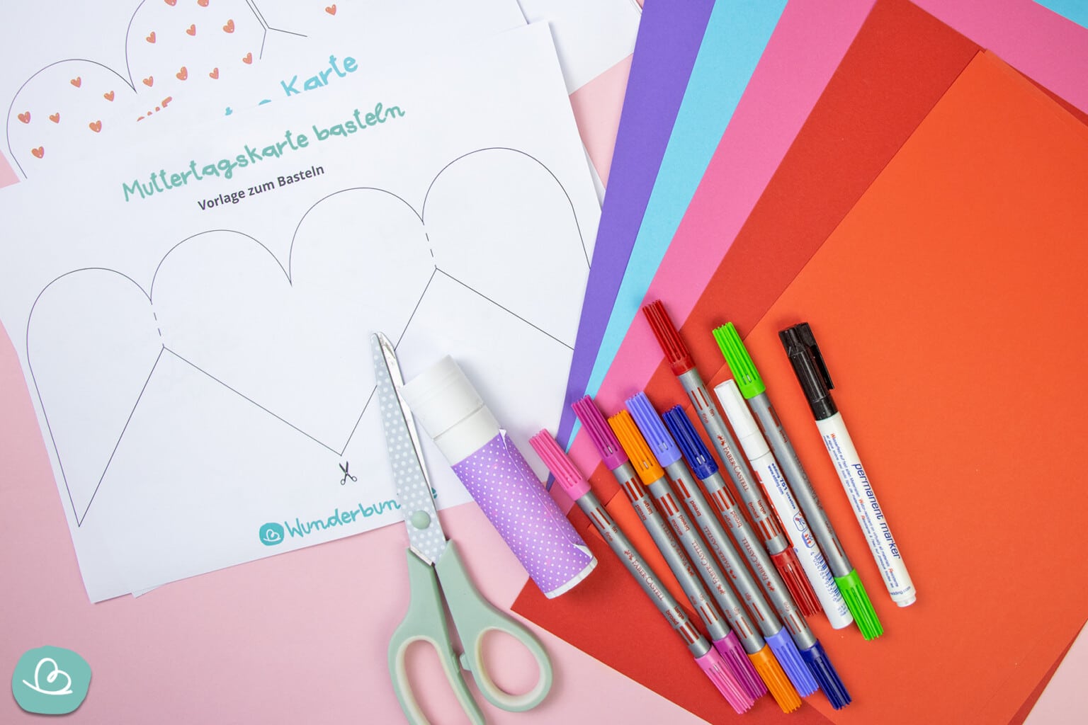 Karte zum Muttertag basteln | Anleitung mit Vorlage - Wunderbunt.de