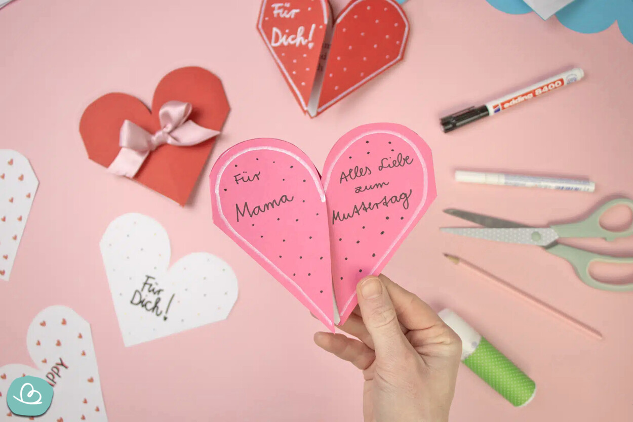 Karte zum Muttertag basteln | Anleitung mit Vorlage - Wunderbunt.de